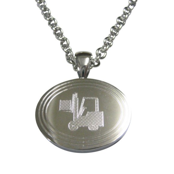 Kiola Designs | Jewelry | Silver Toned Etched Oval Forklift Pendant ...